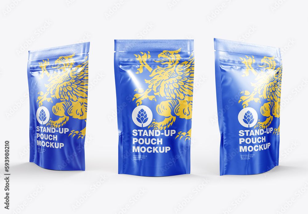 Set 3 Metallic Stand-up Pouch Mockup Stock Template | Adobe Stock