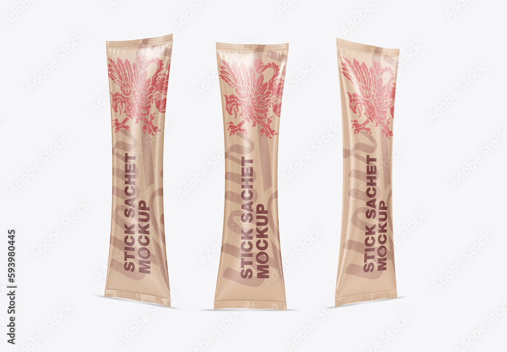 Set of 3 Kraft Stick Sachets Mockup Stock Template | Adobe Stock