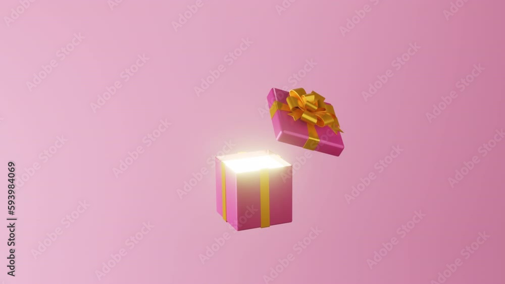 Gift box pops up and opens. 3d rendering animation. Gift give away ...