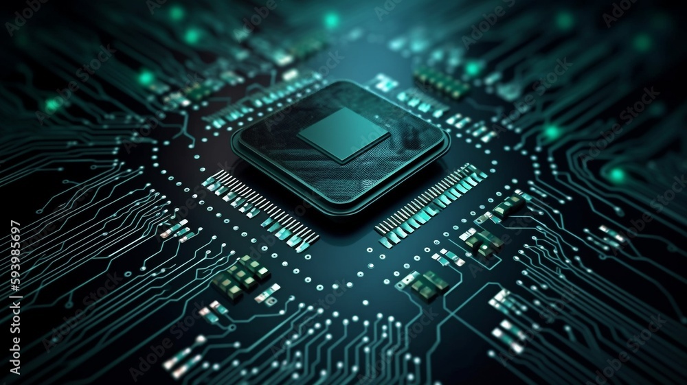 The CPU in the motherboard is turned on in a concept animation.The chip ...