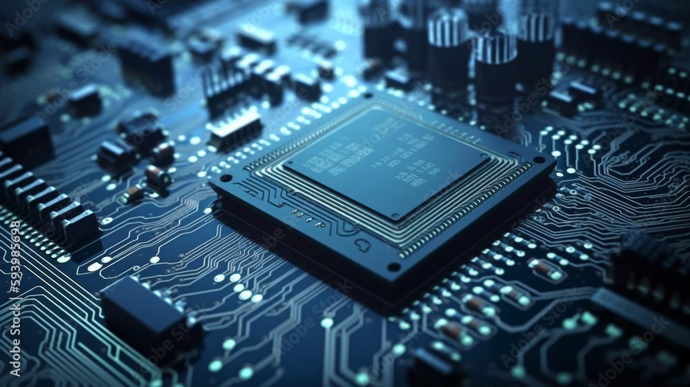 The CPU in the motherboard is turned on in a concept animation.The chip ...