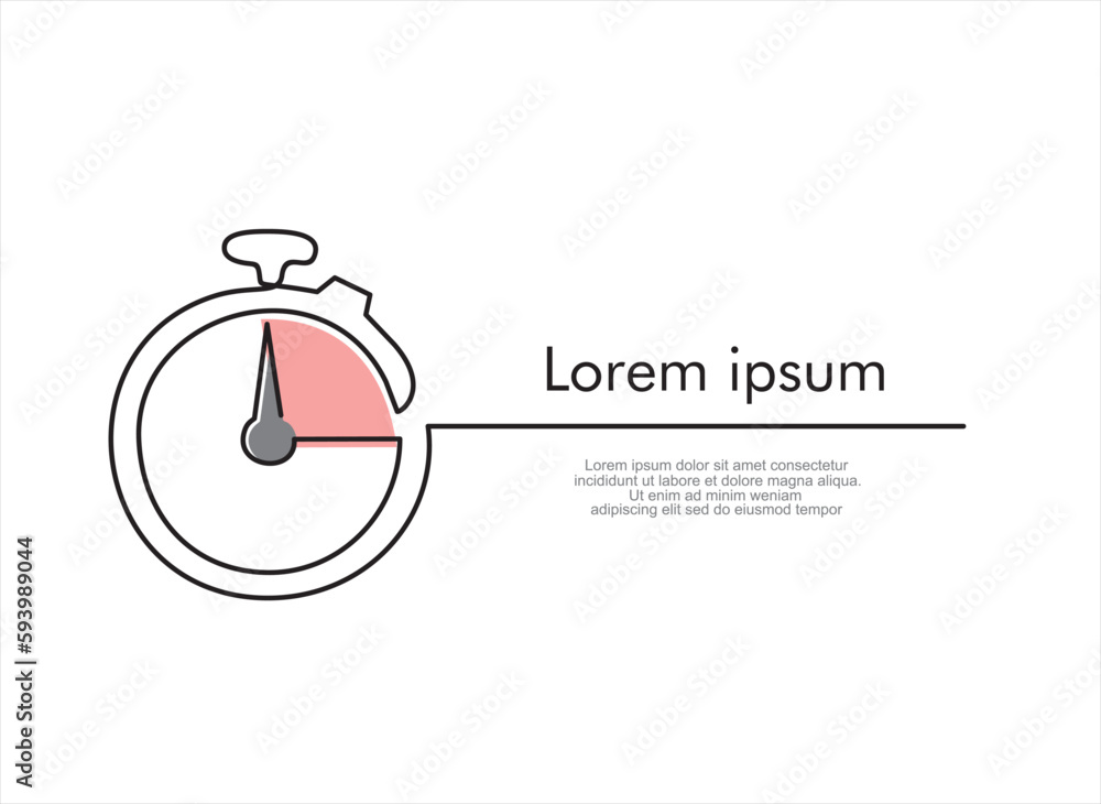 Continuous one line drawing of Timer, clock, stopwatch. Can used for ...