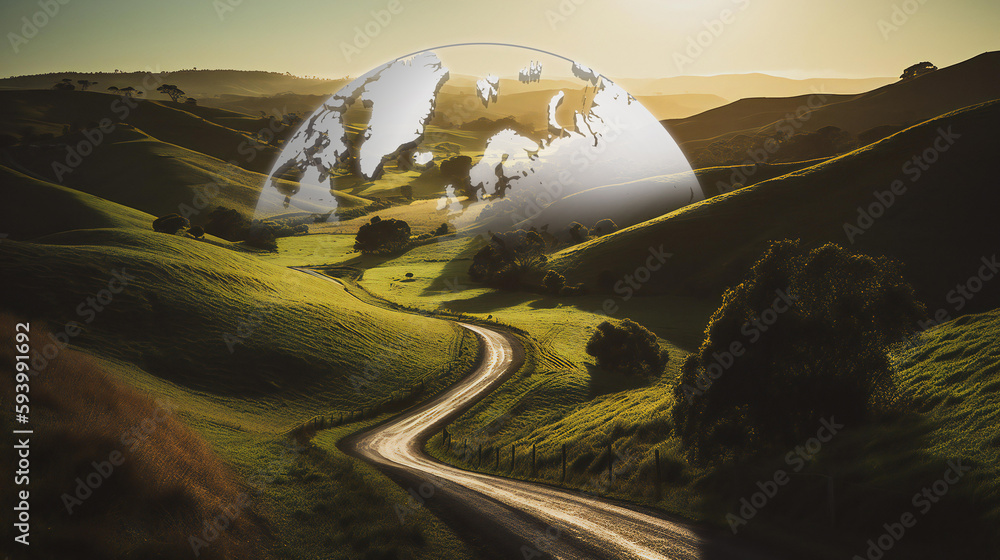 Breathtaking forest trees with Earth planet shining in the distance ...