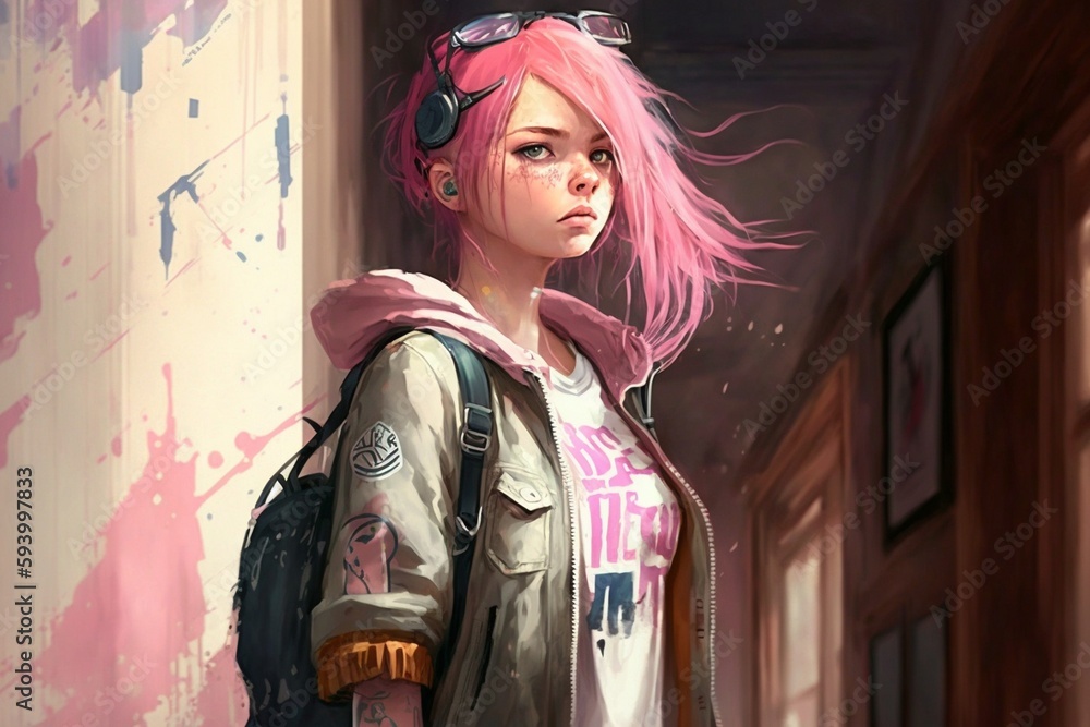Beautiful anime girl, graffiti Artist., Generative Ai Stock ...