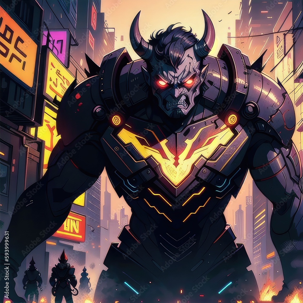 Tokyo Cyber Oni: A Futuristic Artwork Featuring a Terrifying Oni ...