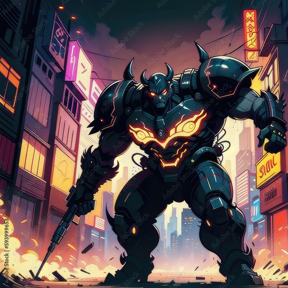 Tokyo Cyber Oni: A Futuristic Artwork Featuring a Terrifying Oni ...