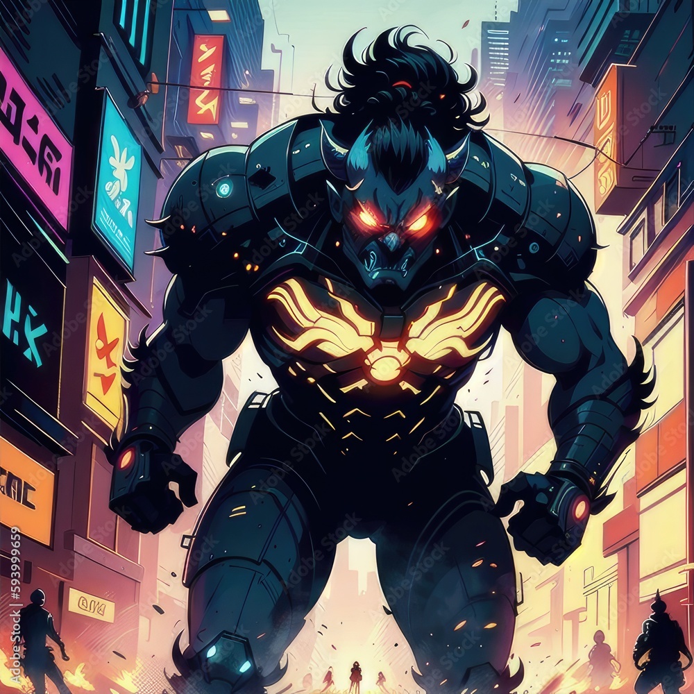 Tokyo Cyber Oni: A Futuristic Artwork Featuring a Terrifying Oni ...
