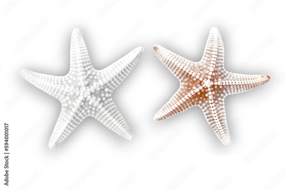 two beautiful types of white starfish isolated over a transparent ...