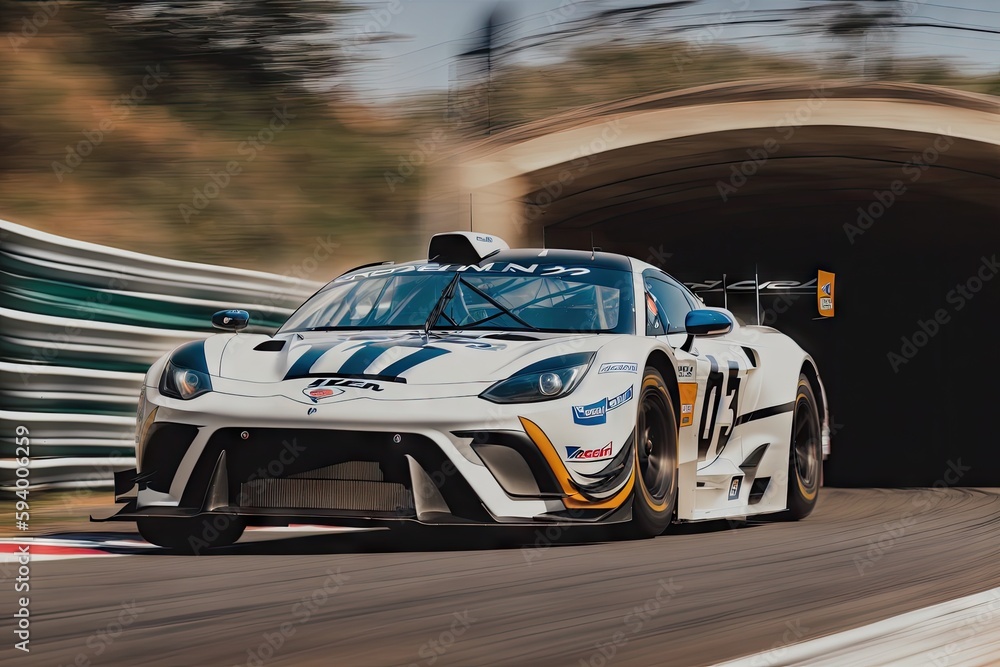 Speeding Sports Car On Highway tunnel. Powerful acceleration of a ...