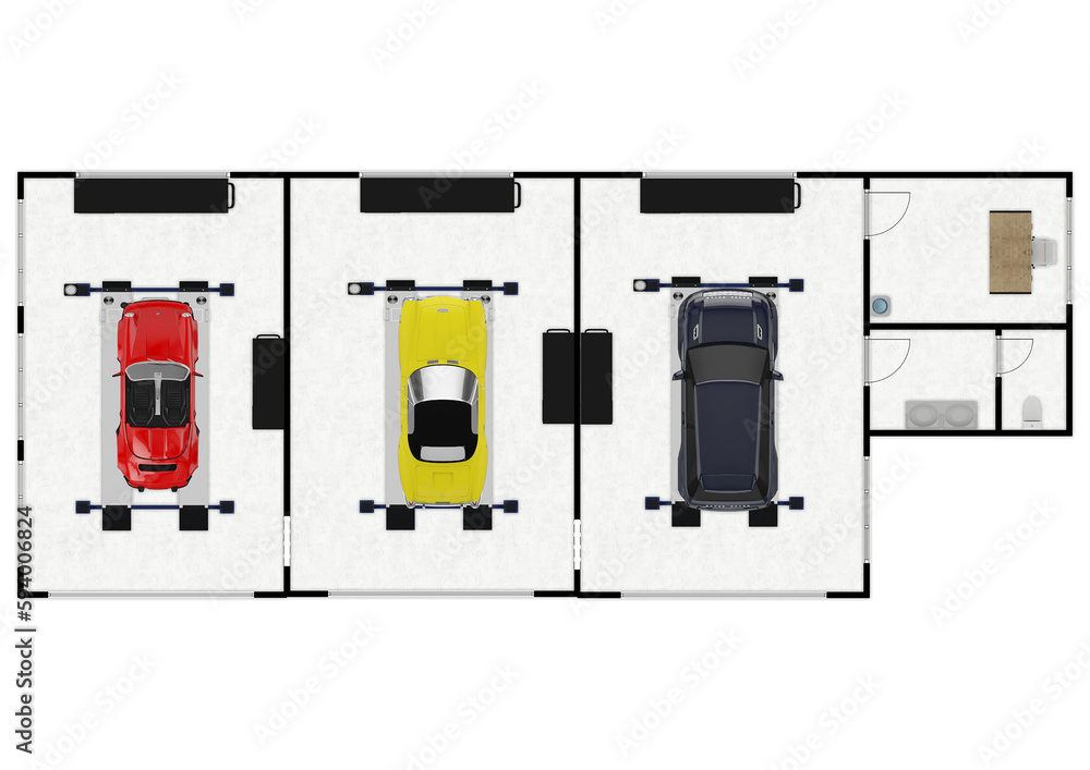 Schematic plan of a car service 3d illustration of floor plan of car ...