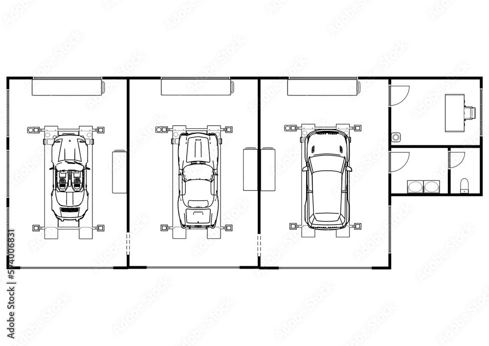 Schematic plan of a car service 3d illustration of floor plan of car ...