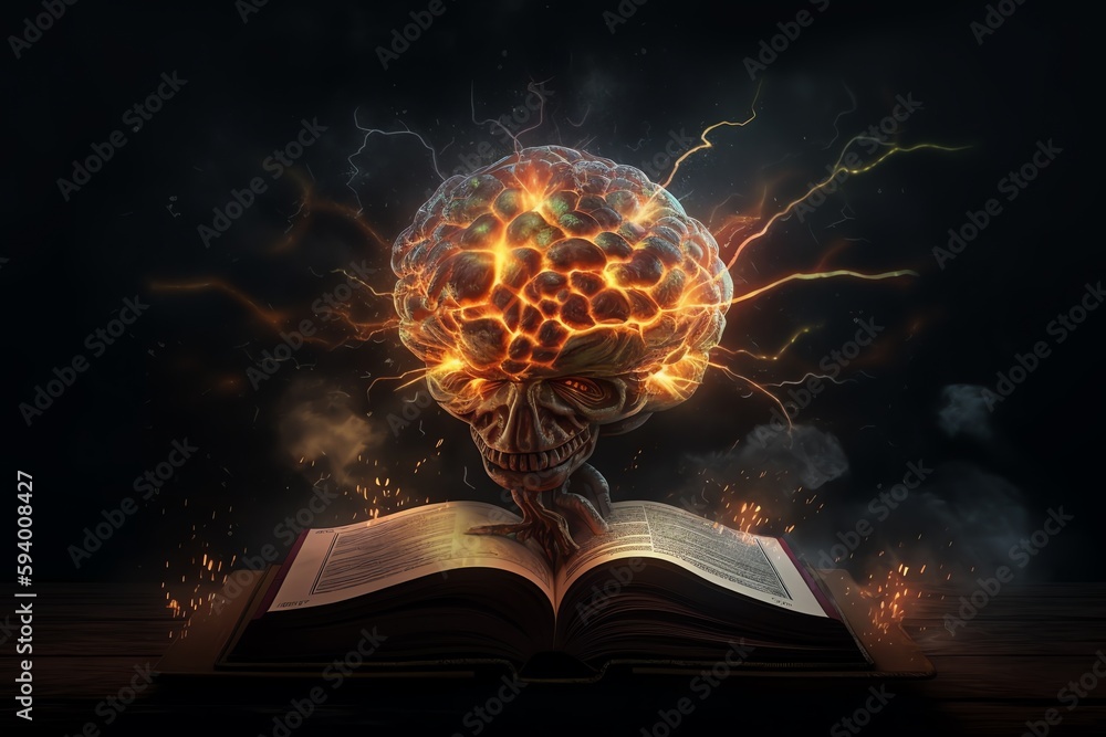 Concept art of exploding human brain with knowledge and creativity ...