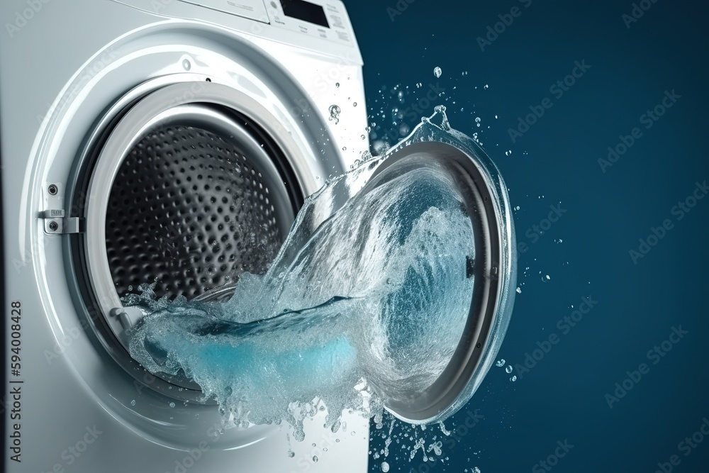 Washing machine drum with clean water flow and splashes. Laundry ...