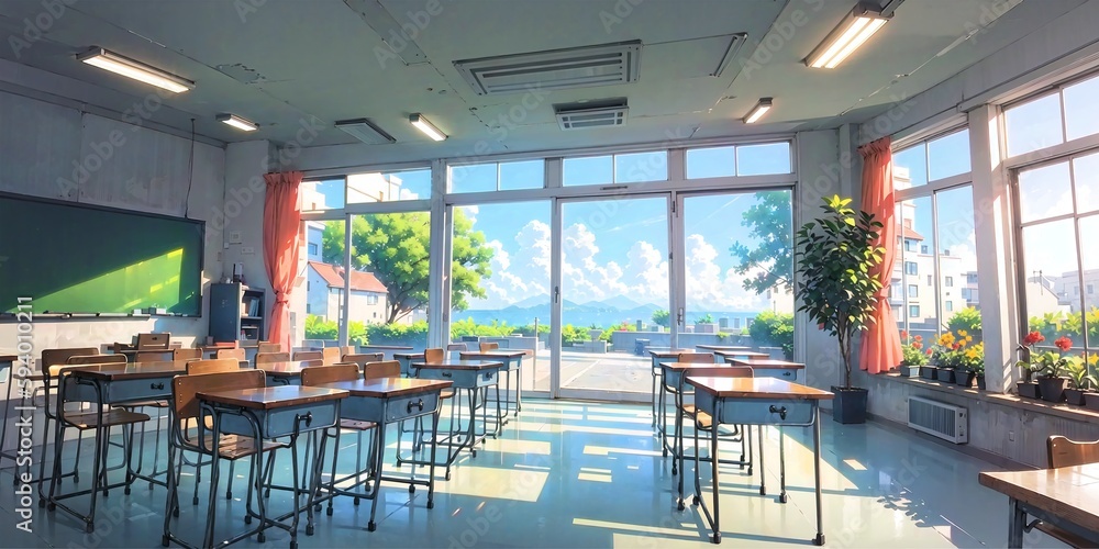 anime style background, game background, classroom, school, generative ...