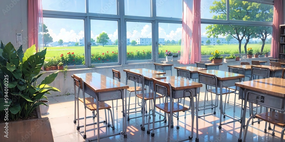 anime style background, game background, classroom, school, generative ...