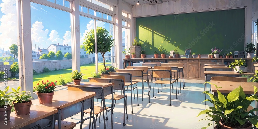 anime style background, game background, classroom, school, generative ...