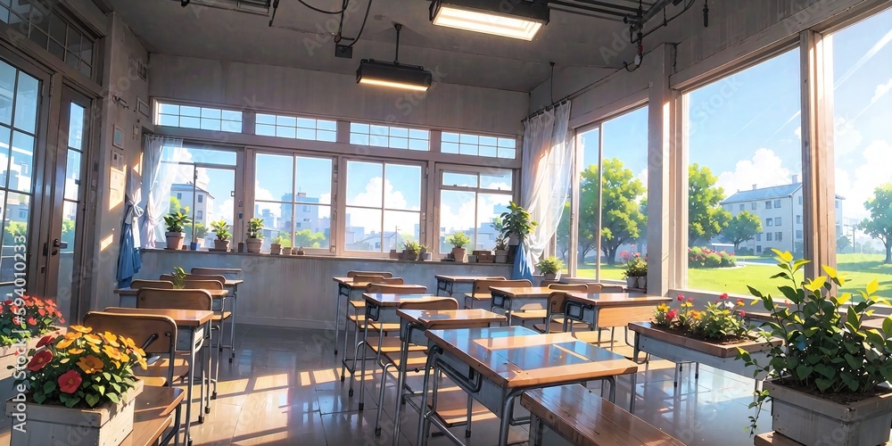 anime style background, game background, classroom, school, generative ...