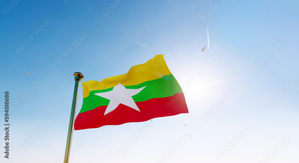 Burma flag. 3D realistic waving flag background. Flag of Myanmar burma ...