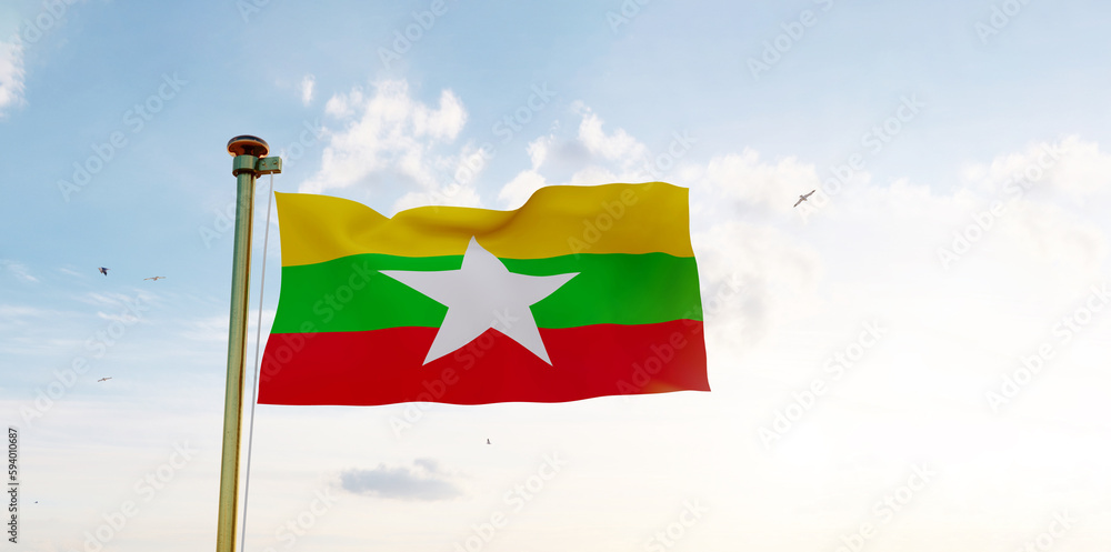 Burma flag. 3D realistic waving flag background. Flag of Myanmar burma ...
