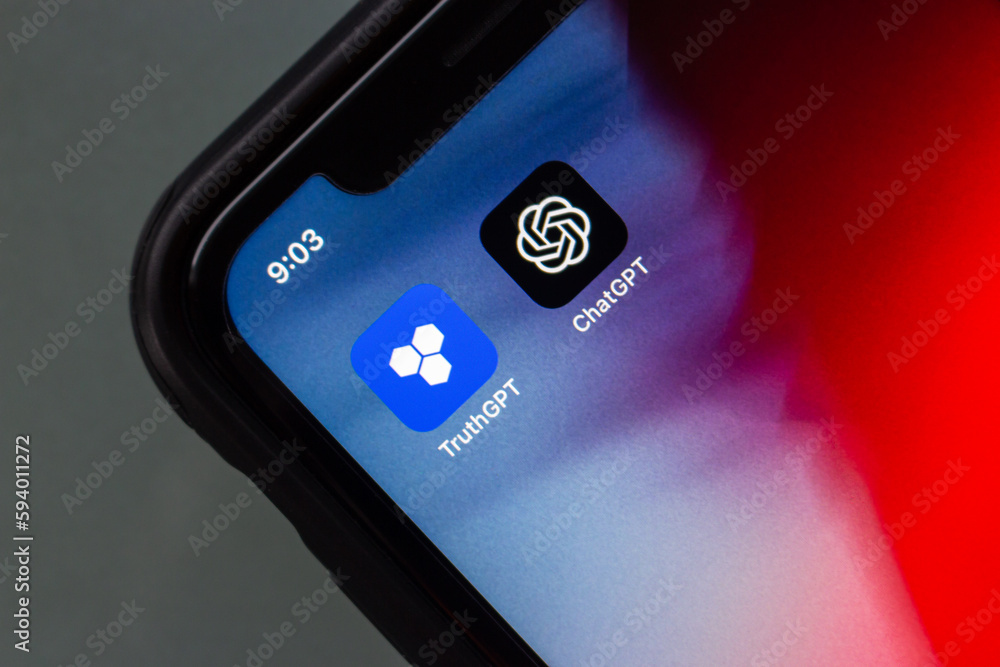 Vancouver, CANADA - Apr 18 2023 : Elon Musk’s new AI language model TruthGPT and ChatGPT icons ...