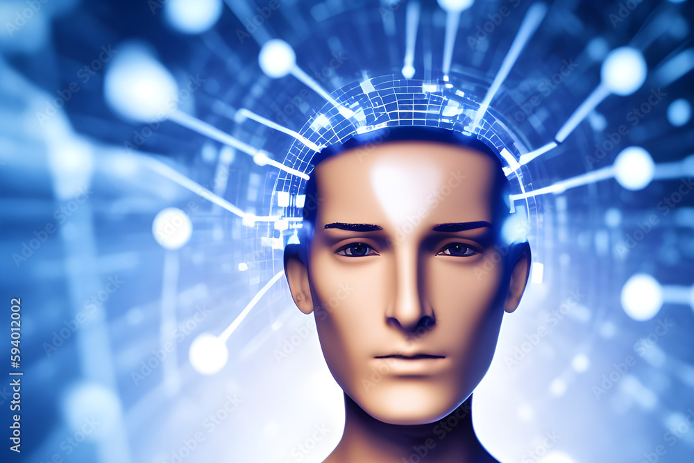 Human male face with abstract web texture. artificial intelligence ...