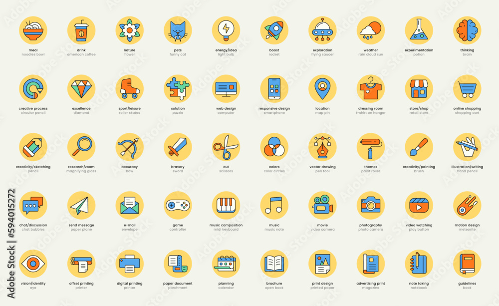 Creative business icons. Digital work icon set. Creativity and ...