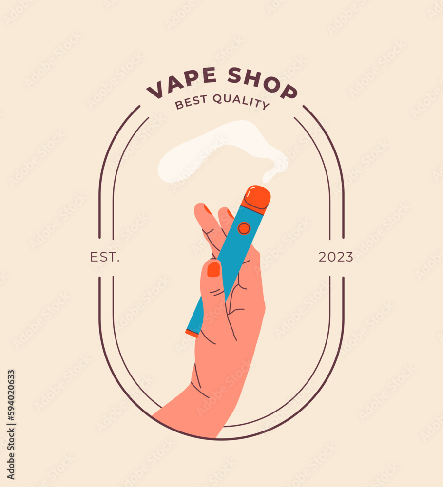 Hand holding vape, colorful illustration logo. Electronic cigarettes ...