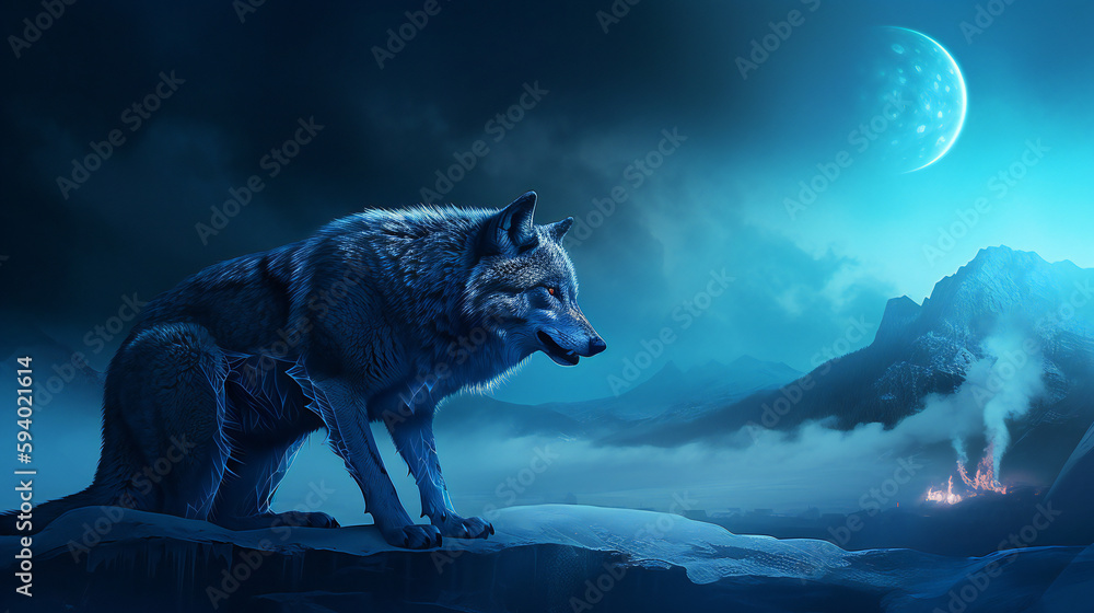 Cyberpunk Neon Blue Wolf, Futuristic Urban Neon-Lit Setting, Edgy ...