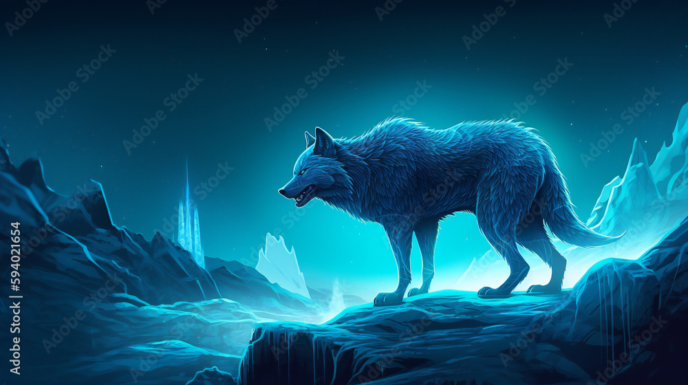 Cyberpunk Neon Blue Wolf, Futuristic Urban Neon-Lit Setting, Edgy ...