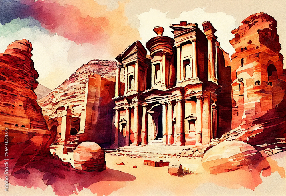 The Petra archaeological site in Jordan, with its ancient rose-colored ...
