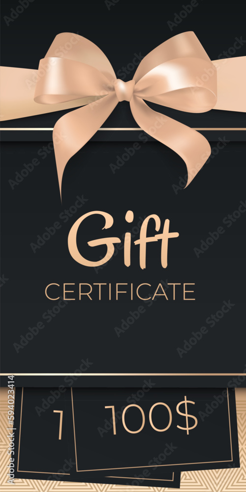 Black Gift Card or Certificate Template with Elegant Golden Bow and ...