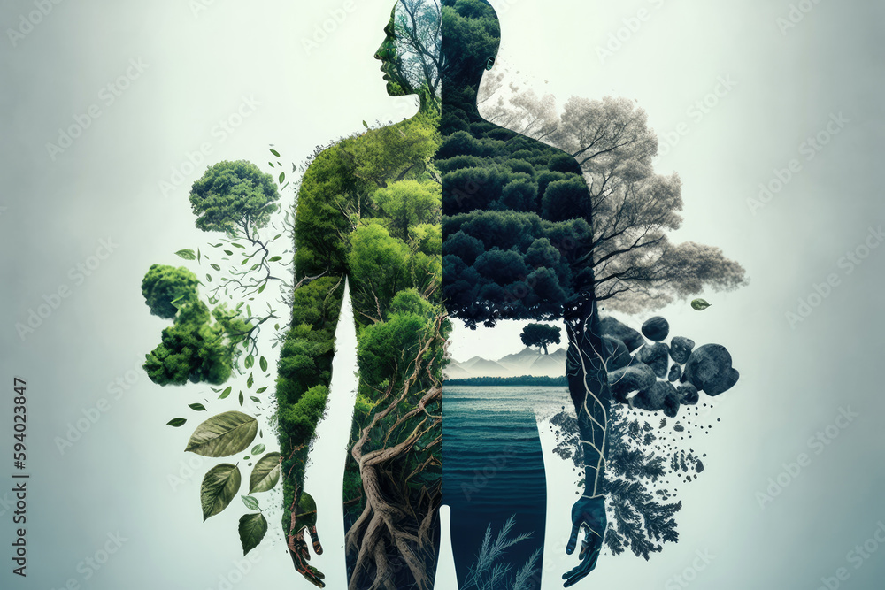 Human body shape made of world of green environment forest, tree ...