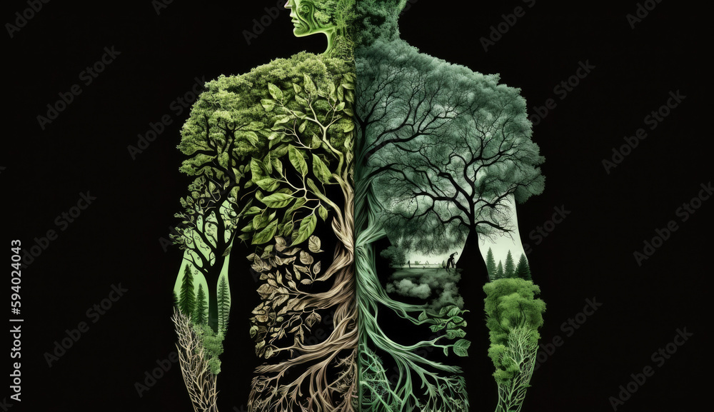Human body shape made of world of green environment forest, tree ...
