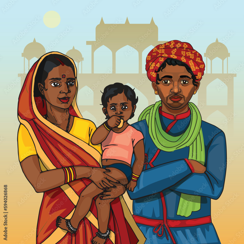 Indian family father and mother holding child Stock Vector | Adobe Stock