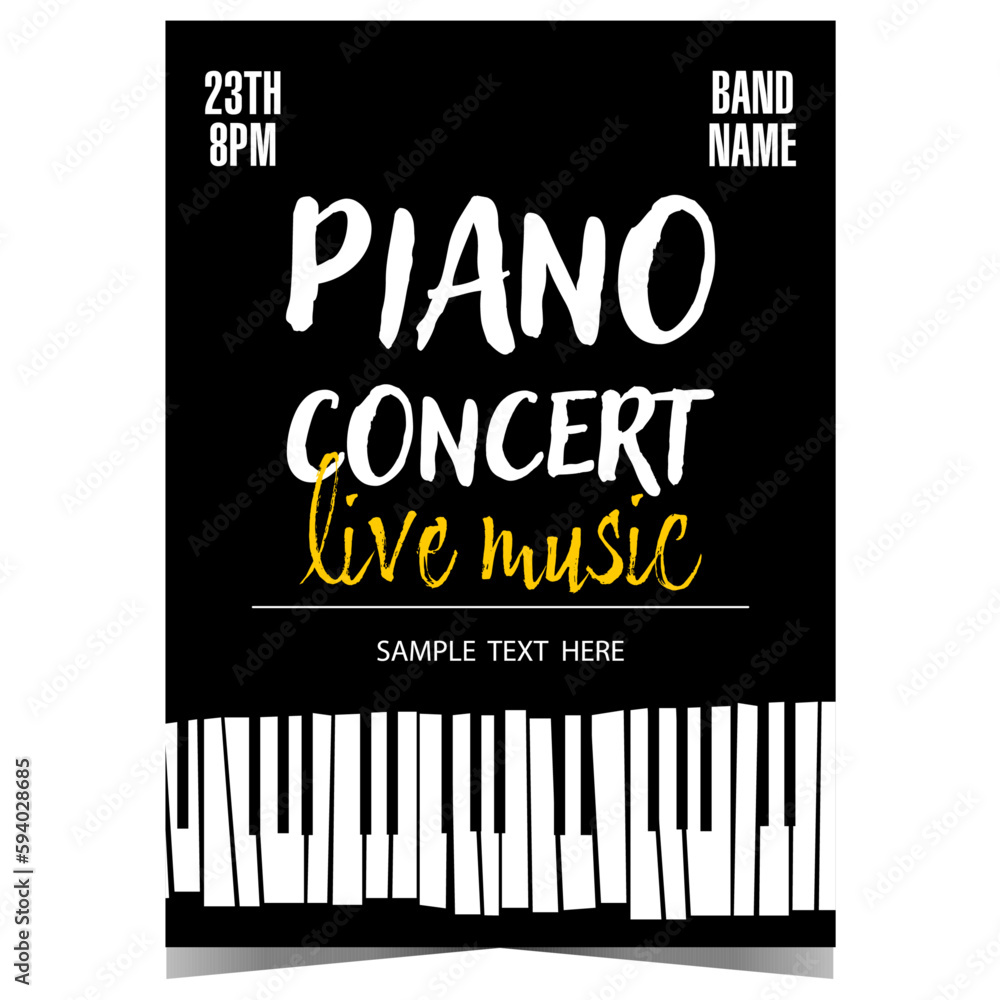 Live piano music concert promo poster, banner or invitation flyer with ...