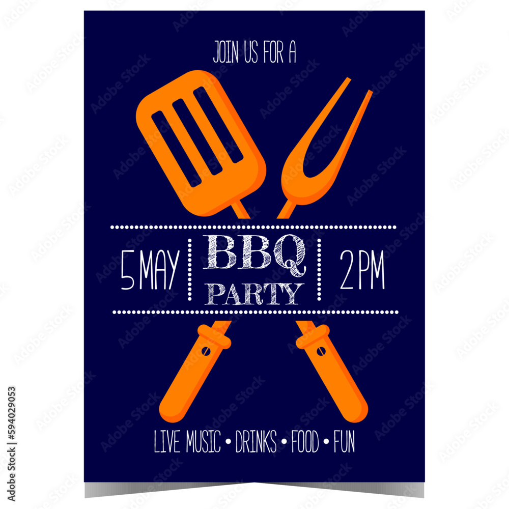 BBQ party invitation poster or banner with fork and turner spatula for ...