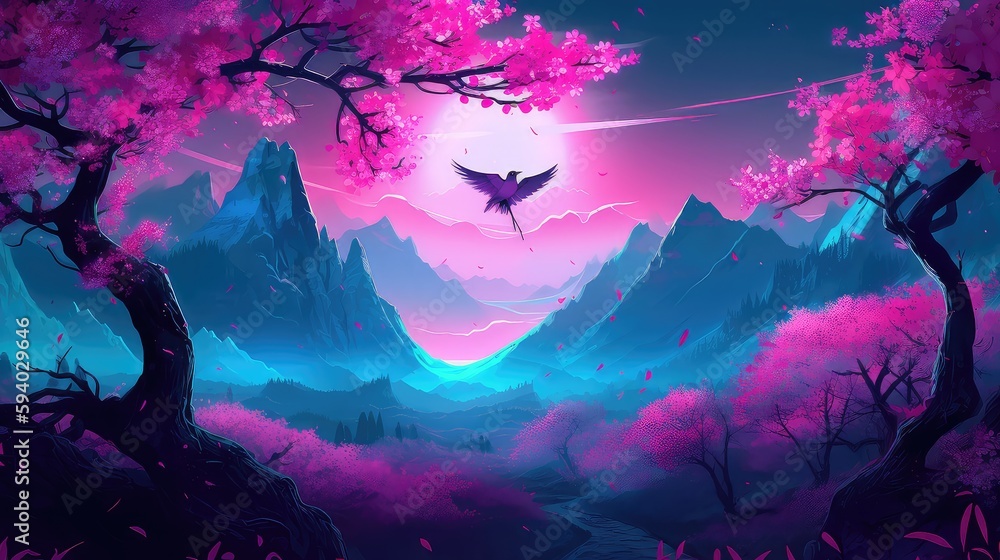 3D neon world, spring, a beautiful neon world with lots of colorful ...