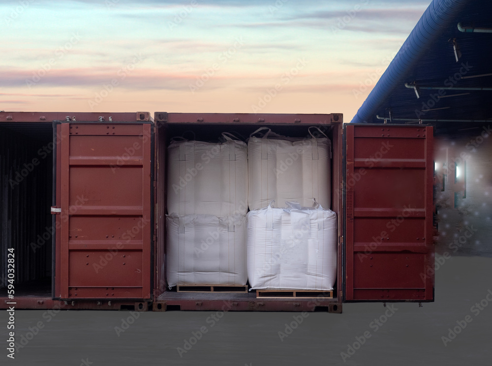 Tapioca starch in jumpbo bags on palet to stuffing in container. Stock ...