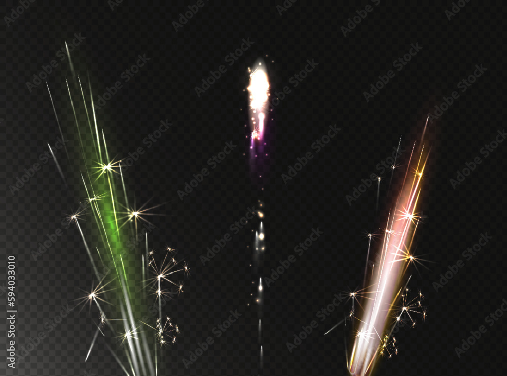 set of isolated vector fireworks on transparent background. Stock ...