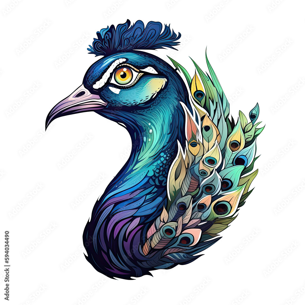Peacock Face Bird Sticker On Isolated Transparent Background, Png, Logo ...