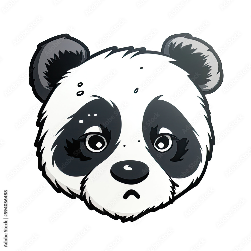 Sad Panda Face Sticker On Isolated Tansparent Background, Png, Logo ...