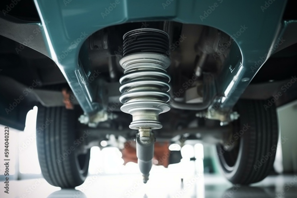 Bottom car view for safety inspection. Concept of garage services, used ...