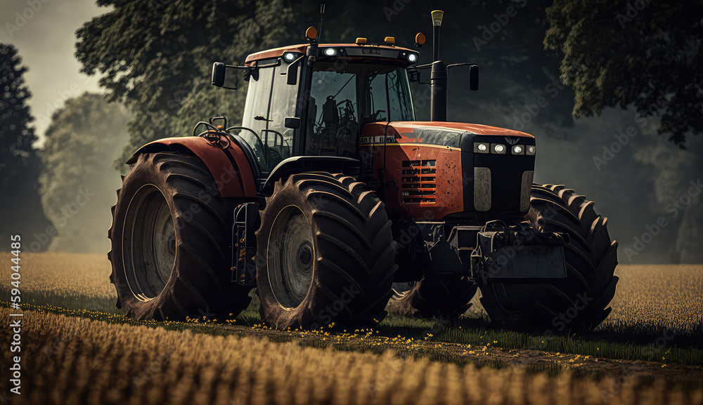 Modern red tractor seeding directly into the stubble with red equipment ...