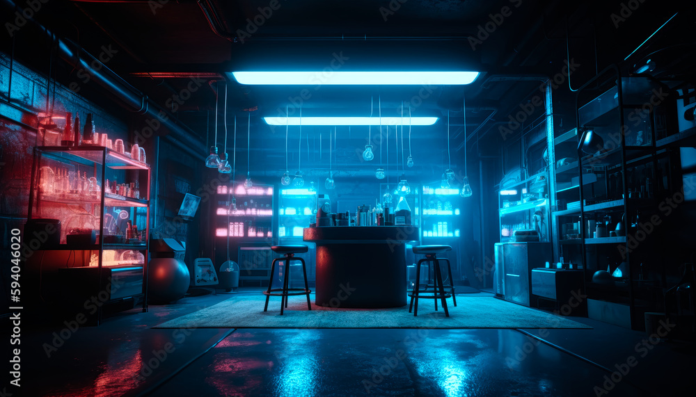 cyberpunk style alchemy laboratory interior Stock Illustration | Adobe ...