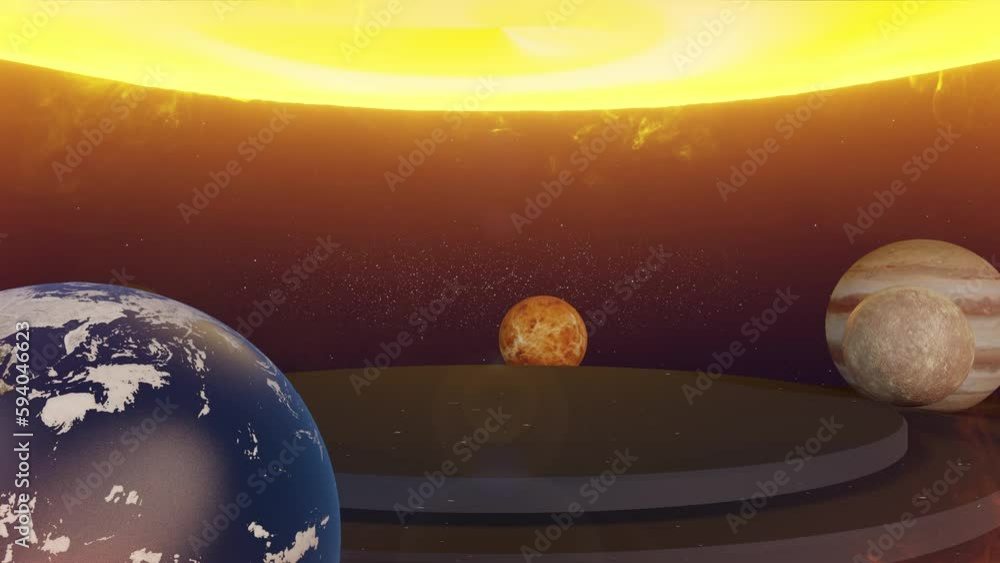 Flying through solar system space advertising and text background 3d ...