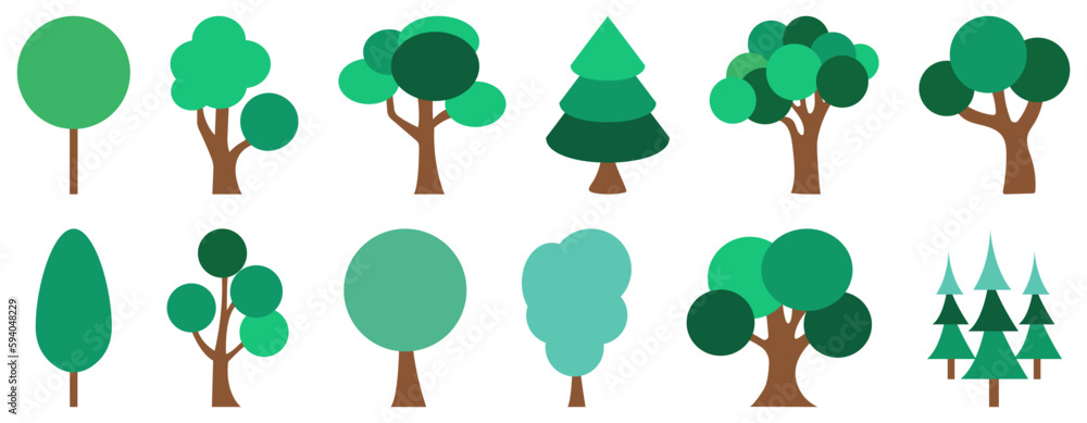 Cartoon tree icons. Vector set illustration agricultural garden and ...