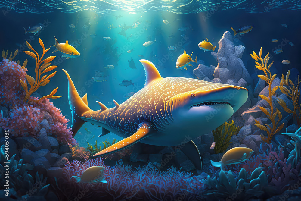 Cartoon Animals of the underwater sea world. Ecosystem. Colorful ...