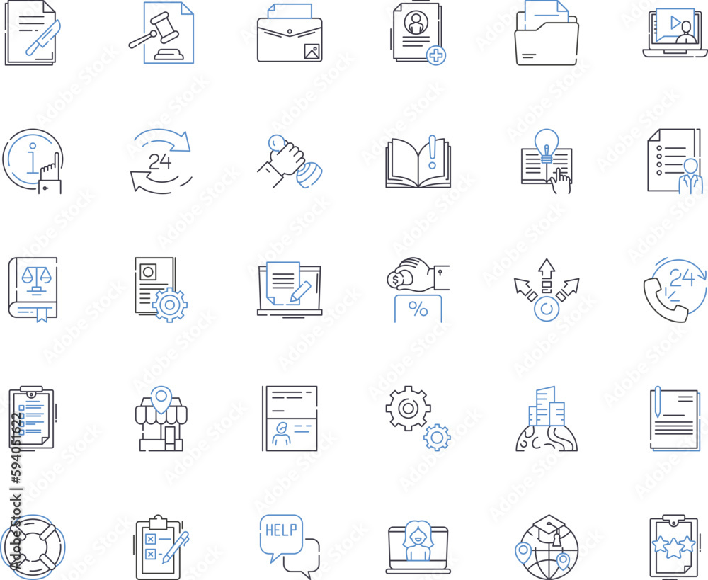 Training materials line icons collection. Manuals, Videos, Workbooks ...