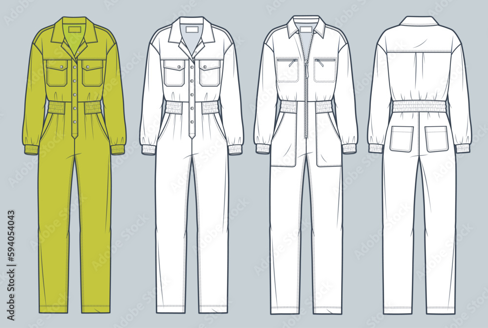 Jumpsuit technical fashion Illustration. Overall, Bodysuit fashion flat ...