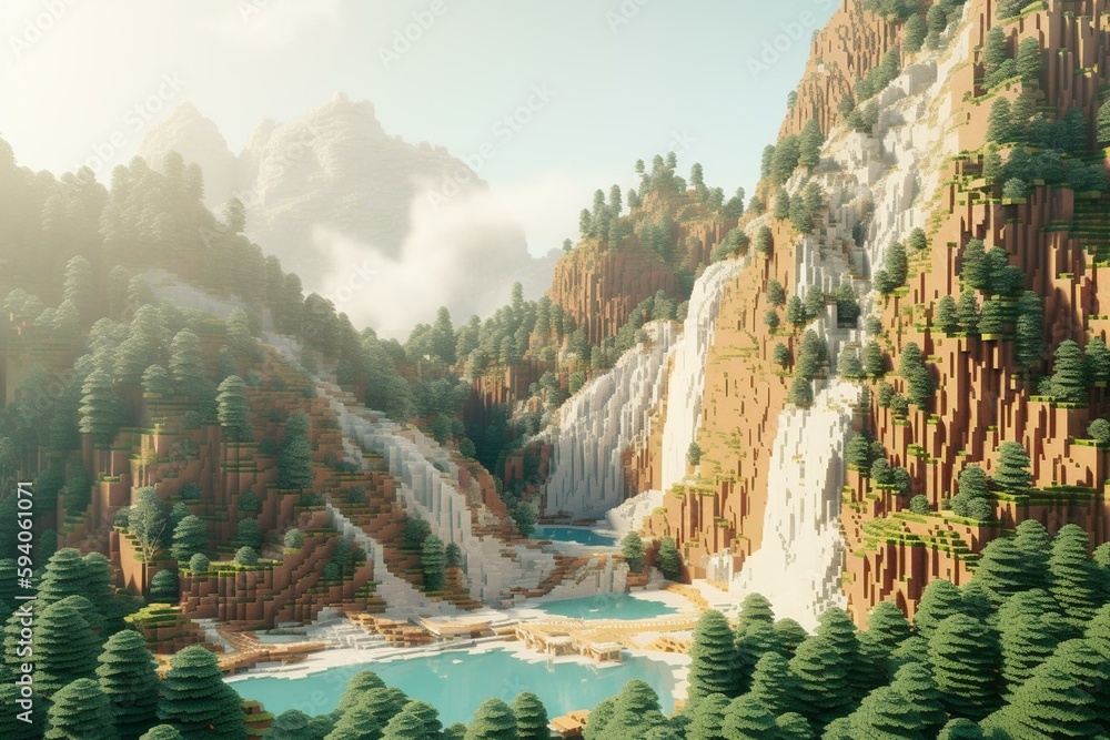 The most epic waterfall in a gorge valley. Designed using generative ai ...